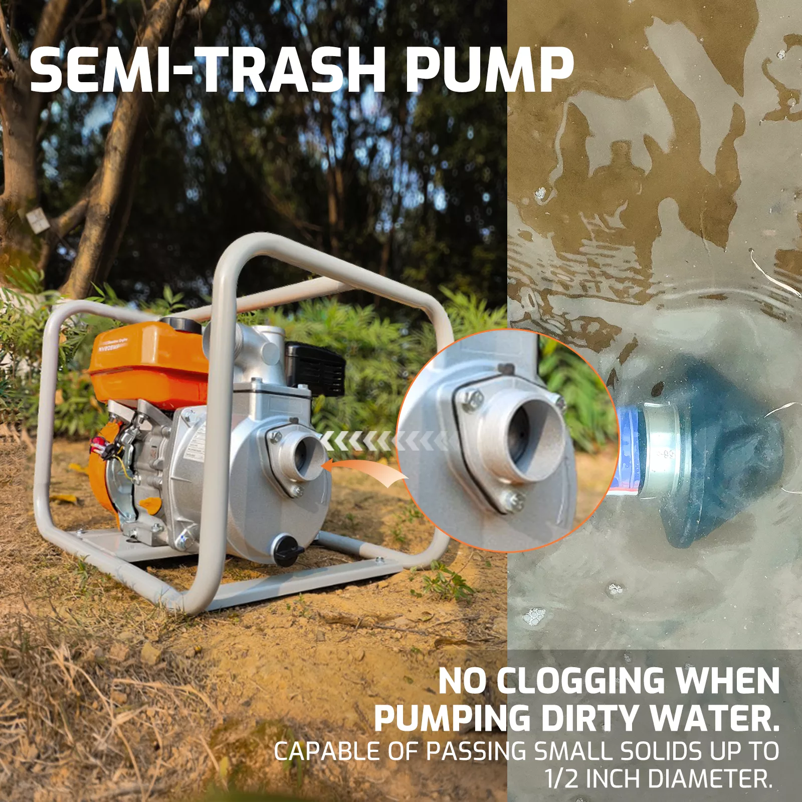 2 inch Semi-Trash Water Pump - Gas Powered 212CC Novus NV20SWP