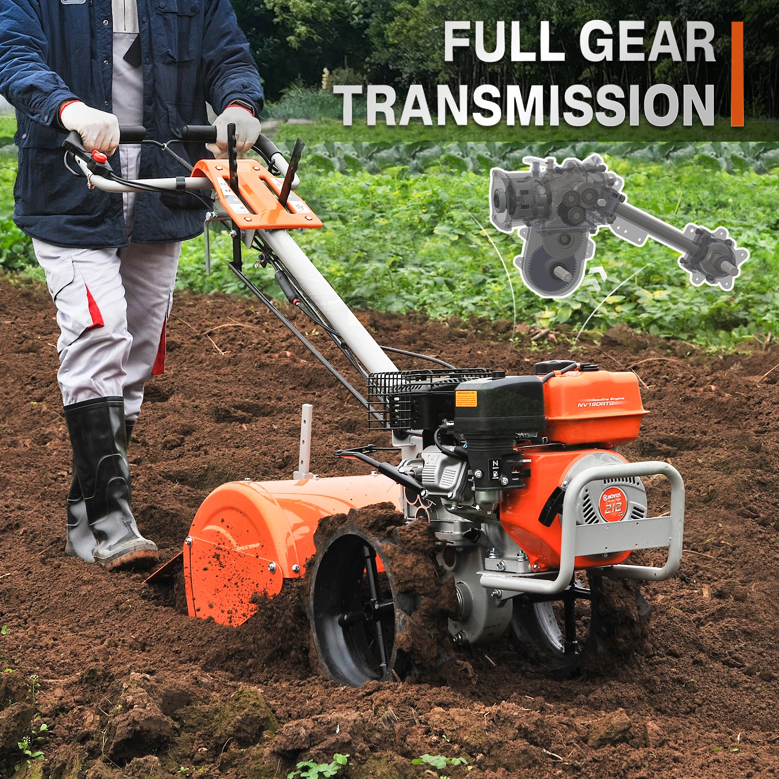 18-Inch Rear Tine Tiller (212cc) NV18DRTG – Novus