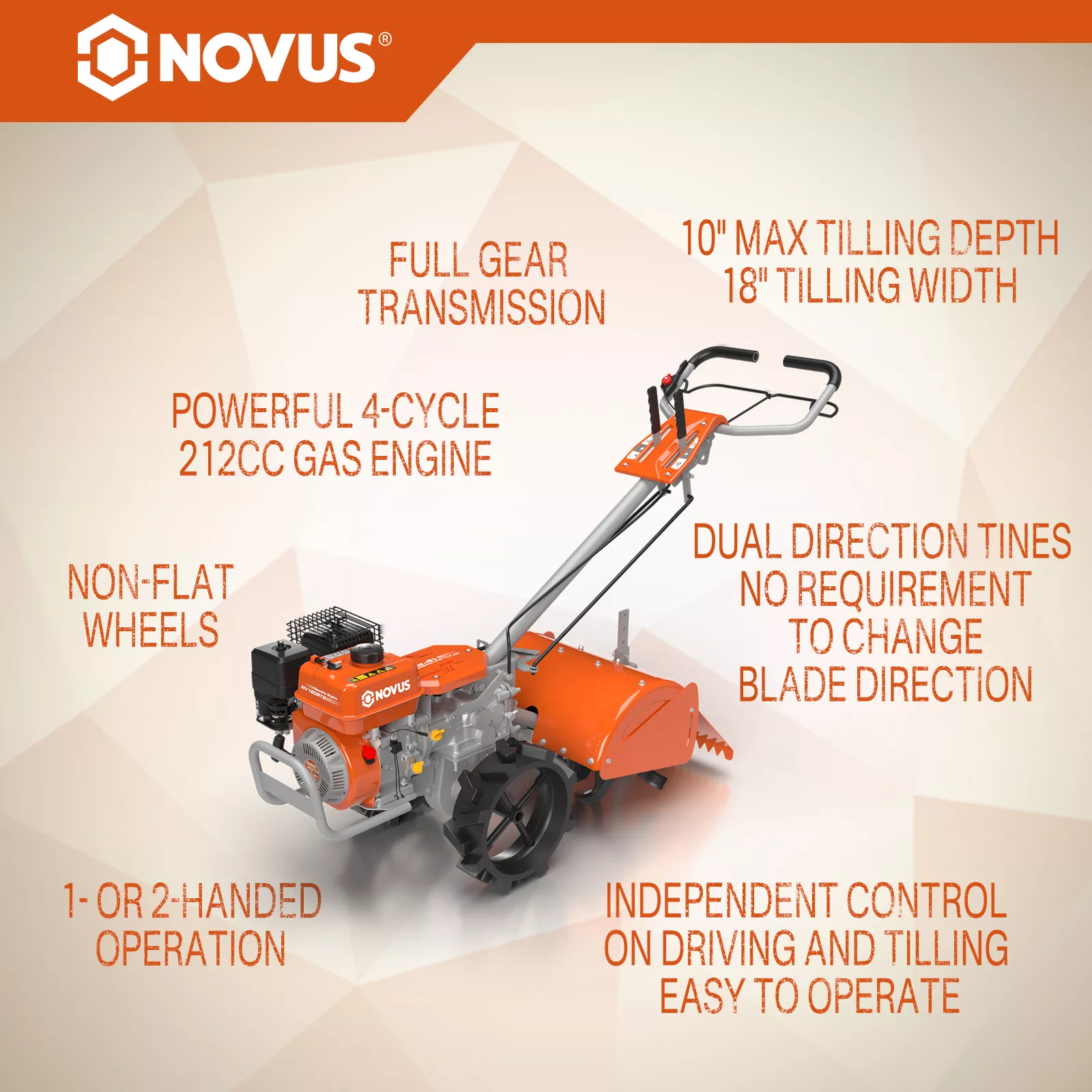 18-Inch Rear Tine Tiller (212cc) NV18DRTG – Novus